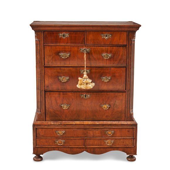 Bonhams Skinner : George I Walnut Veneer Miniature Tall Chest, England ...