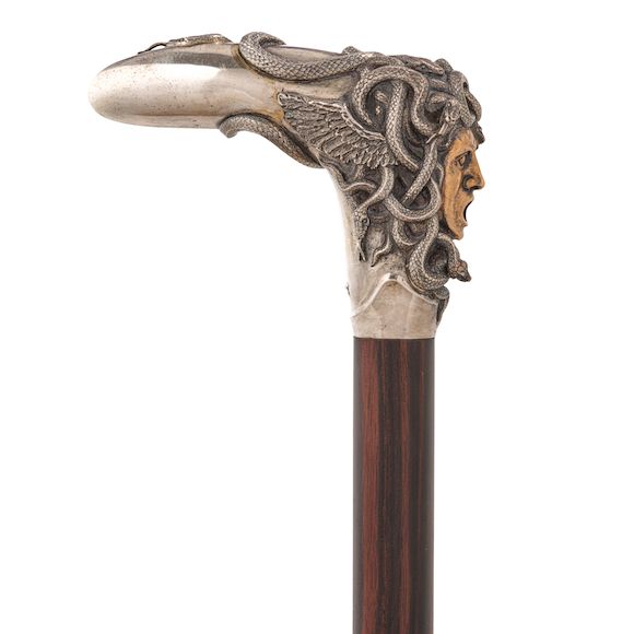 Bonhams : A GERMAN 800 STANDARD SILVER AND BRONZE MEDUSA CANEDesigned ...