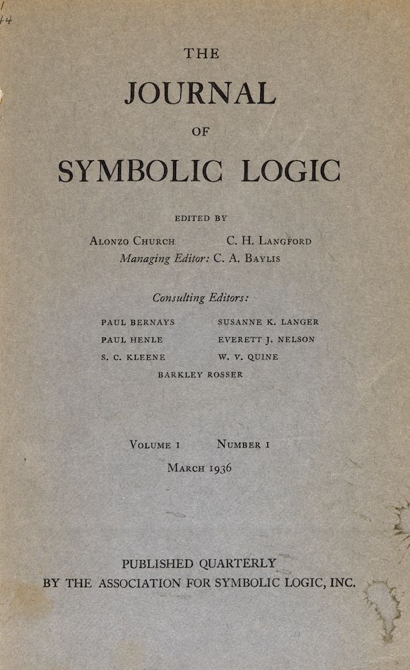 Bonhams : TURING, ALAN; AND ALONZO CHURCH; ET AL. The Journal of ...