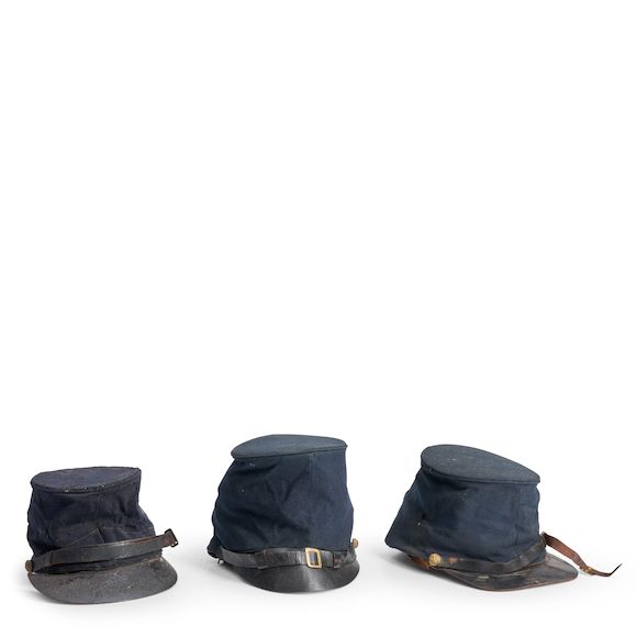 Bonhams Skinner : THREE WORN CIVIL WAR FORAGE CAPS.
