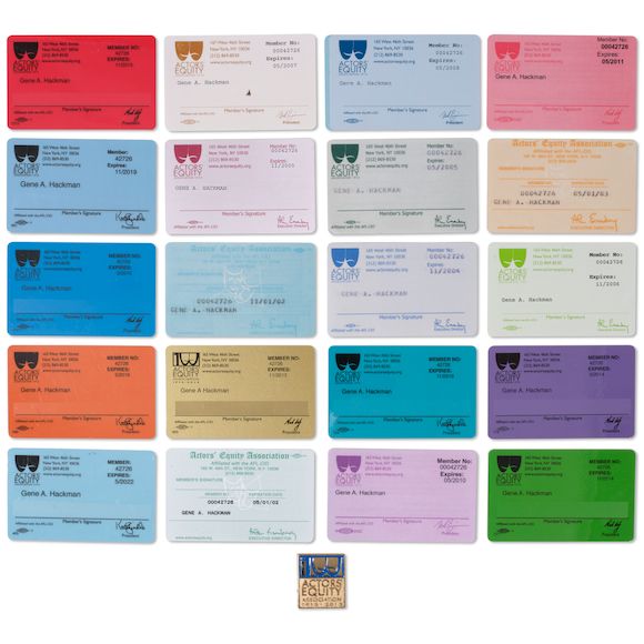 Bonhams : GENE HACKMAN: A GROUP OF ACTORS EQUITY CARDS, Qty.