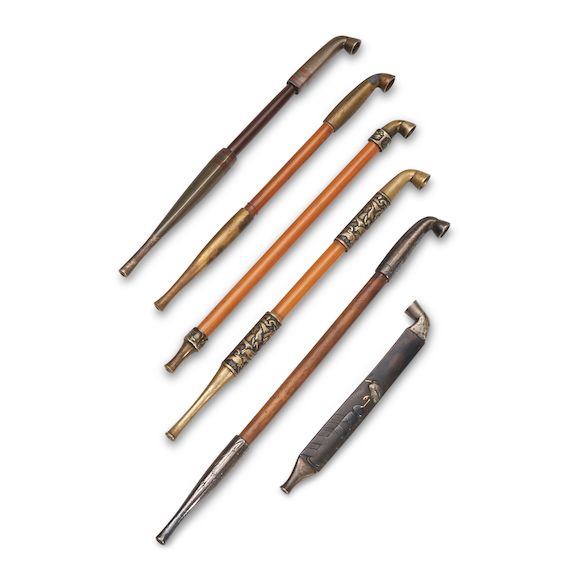 Bonhams Skinner : SIX WOOD AND METAL KISERU PIPES Japan, late 19th ...