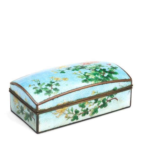 Bonhams Skinner : A GINBARI CLOISONNE RECTANGULAR CHRYSANTHEMUM MOTIF ...
