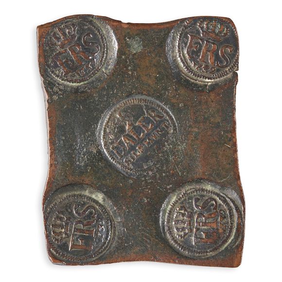 Bonhams Skinner : A SWEDISH 1732 1/2 DALER COPPER PLATE MONEY.