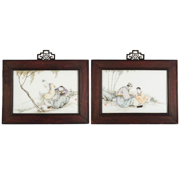 Bonhams : A PAIR OF FAMILLE-ROSE 'FIGURAL' PORCELAIN PLAQUES Republic ...
