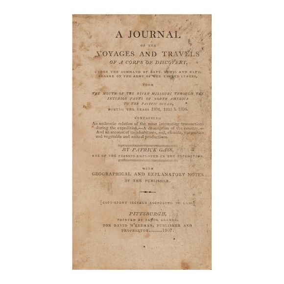 Bonhams : FIRST ACCOUNT OF THE EXPEDITION OF LEWIS AND CLARK. GASS ...