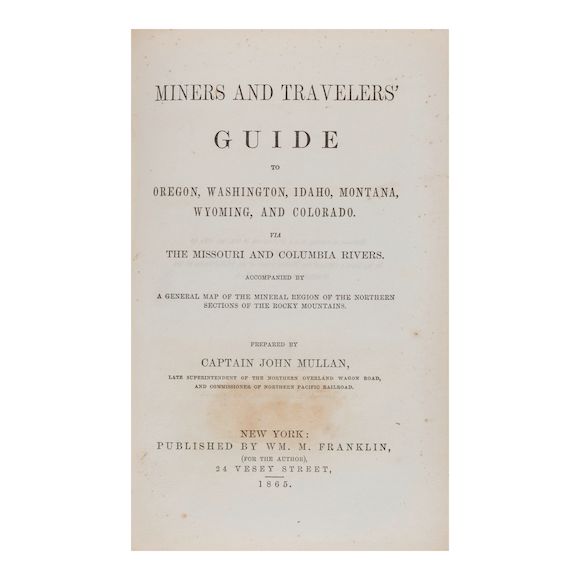 Bonhams : PRESENTATION COPY OF MULLAN'S GUIDE TO MINING AND TRAVEL IN ...