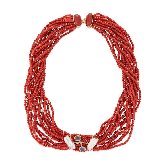 Bonhams Skinner : GAIL BIRD & YAZZIE JOHNSON: A 14K GOLD, CORAL, AND ...
