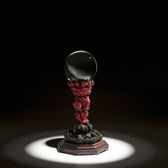 Bonhams : AN EXTREMELY RARE CINNABAR LACQUER AND WOOD 'DRAGON AND ...