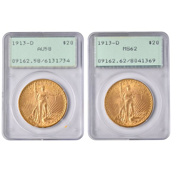 Bonhams Skinner : TWO UNITED STATES 1913-D ST. GAUDENS $20 DOUBLE EAGLE ...